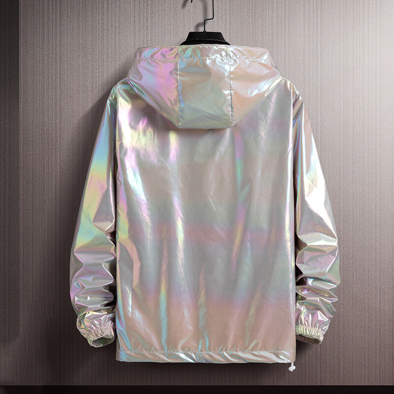 Unisex Hooded Coat Iridescent Shiny Holographic Jacket Harajuku Fashion ...