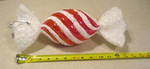 BIG Red & White PEPPERMINT CANDY Striped Christmas Ornament 13" Long w ...