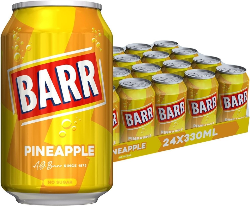 Barr Since 1875, Pineapple, 24 Pack Fizzy Drink Cans, Zero Sugar, 24 X ...