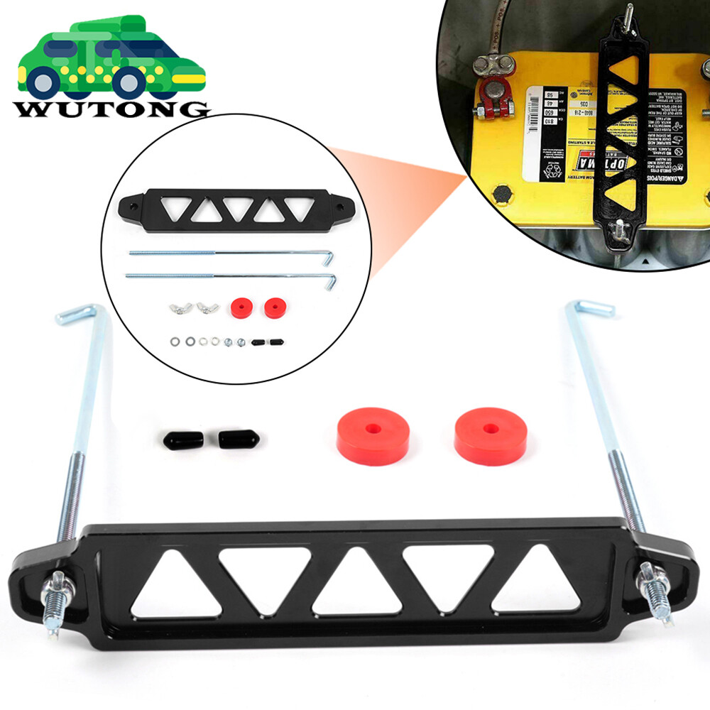 Black Aluminum Car Battery Hold Tie Down Bracket Mount Kit + 10'' J ...