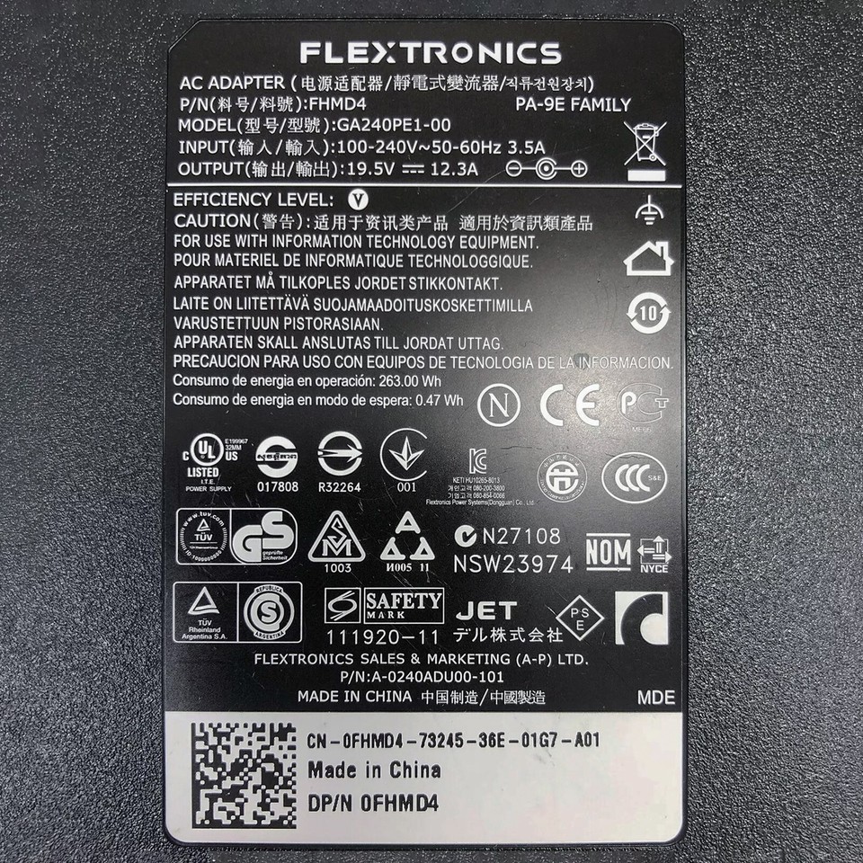 Original Flextronics 240W AC Adapter for Dell Precision M6500 M6600 ...