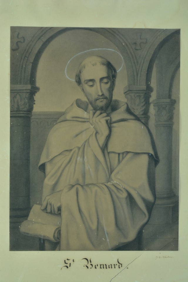 Antique Drawing School Ingres Portrait Of Saint Bernard Signed 19 Th ...