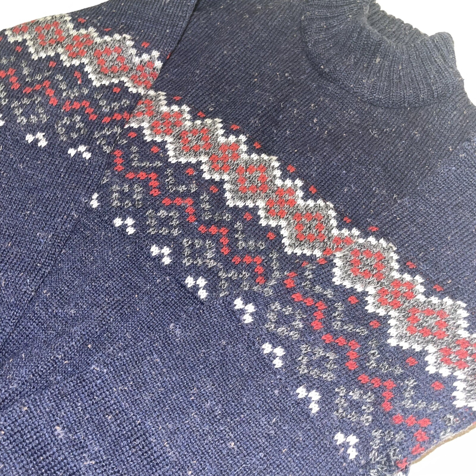 British Wool Naturally Fair Isle Chunky Knit Mock Nec… - Gem