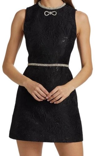 $695 Alice + Olivia Ellis Embellished Mini Black Sleeveless Dress Size ...