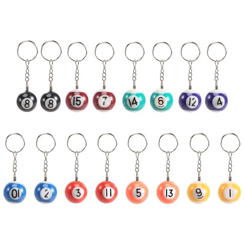 Billiard Ball Keychain Set 16 Pcs, Key Chain Balls Eightball Billar ...