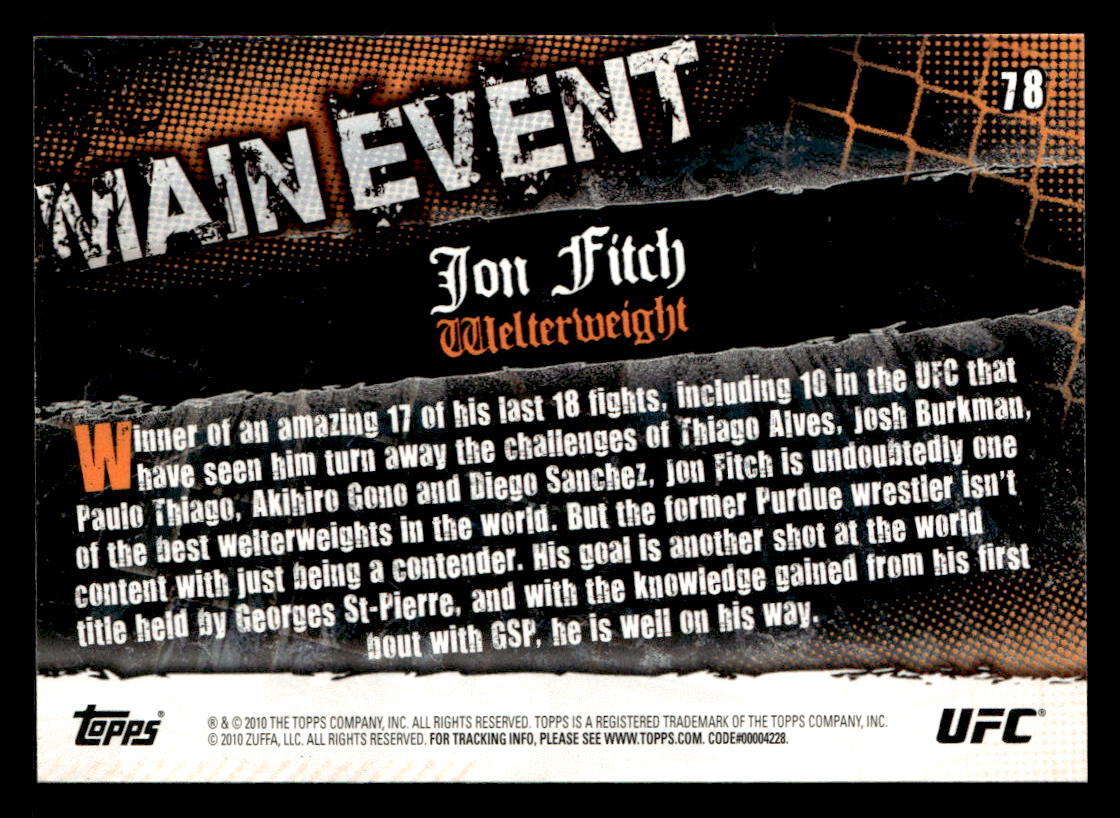 2010 Topps UFC Main Event - #78 Jon Fitch for sale online | eBay