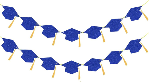 2025 Blue Glitter Graduation Decoration Hats Banners with Tassel Class ...