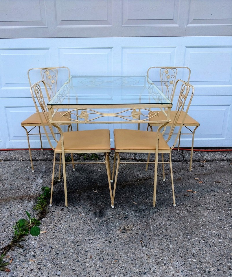 Vintage MCM Wrought Iron Glass Top Salterini Woodard Patio Furniture ...