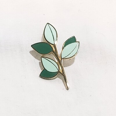 Eucalyptus Branch Leaves Lapel Pin Green Gold tone 1" Hemleva | eBay