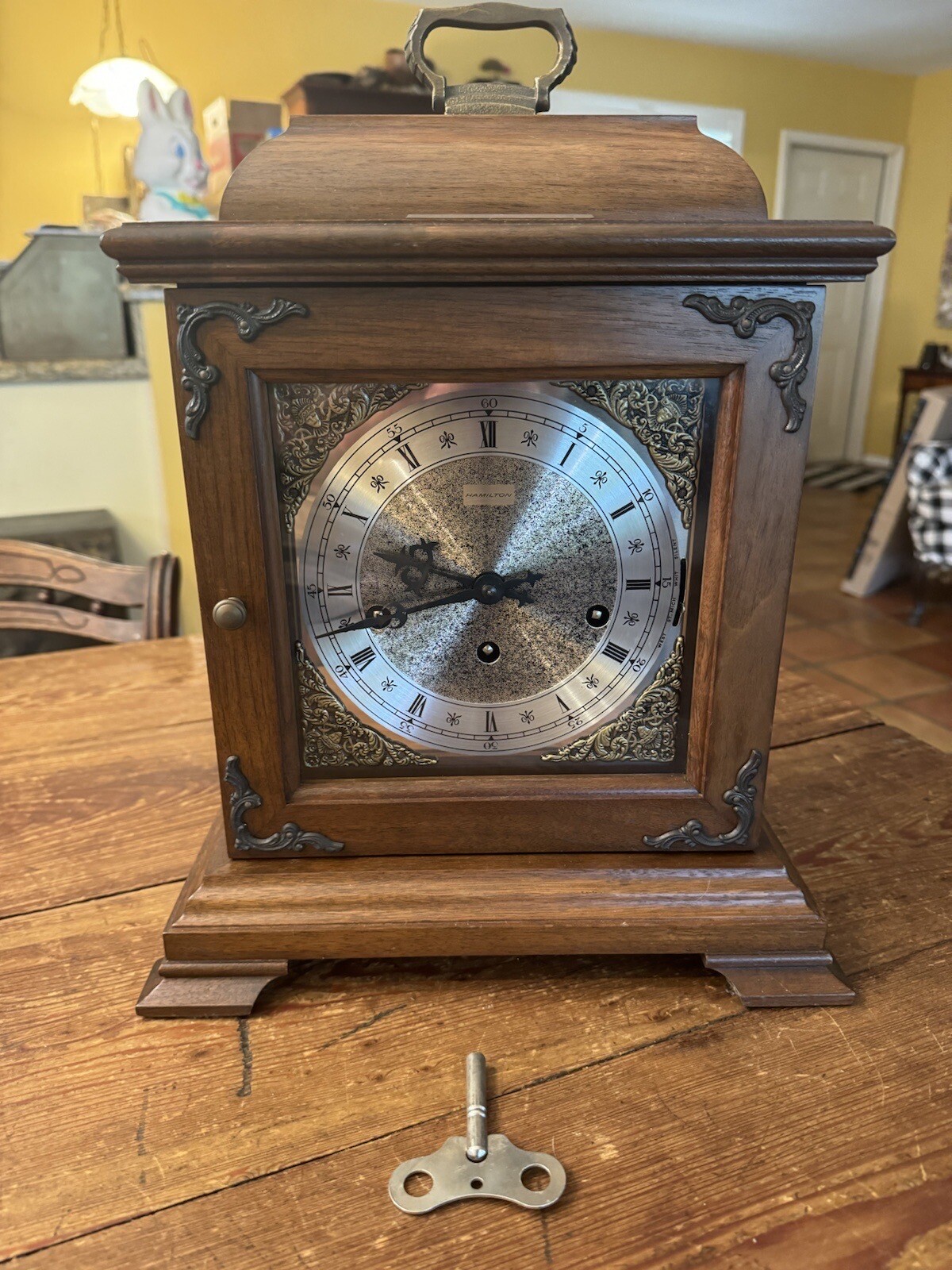 Vintage Hamilton Walnut Triple Chime Quarter Hour Mantel Clock - Works ...