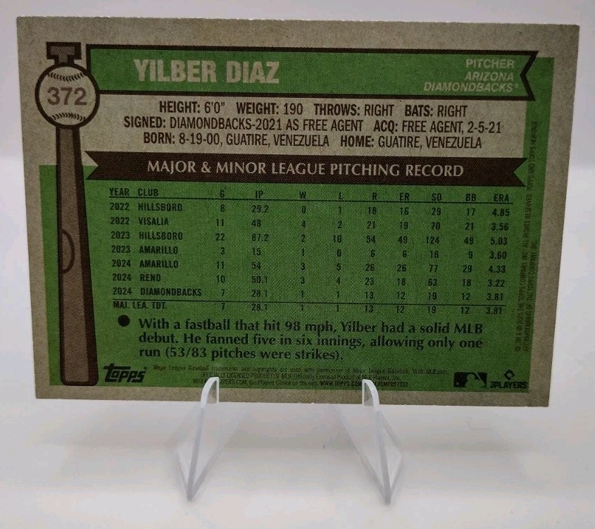 2025 Topps Heritage #372 Yilber Diaz RC Flip Stock Diamondbacks SSP 1: ...