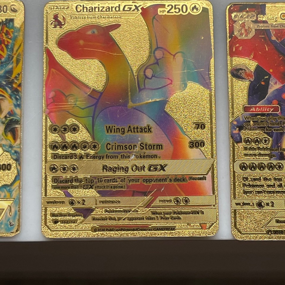 POKEMON GOLD FOIL CARD M.Charizard EX/Charizard GX Wing Attack/Thunder ...