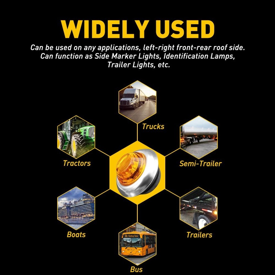20X 3/4" Side Marker Round Light LED Bullet Clearance Amber For Truck ...