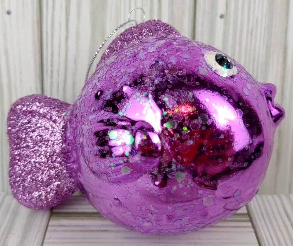 Fish Christmas Tree Ornament Hanging Glittery Holiday Ocean Sea Animal ...