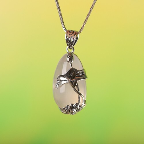 I03 Rimorchio Fiore E Foglia Sur Bianco Calcedonio Argento Sterling 925 ...