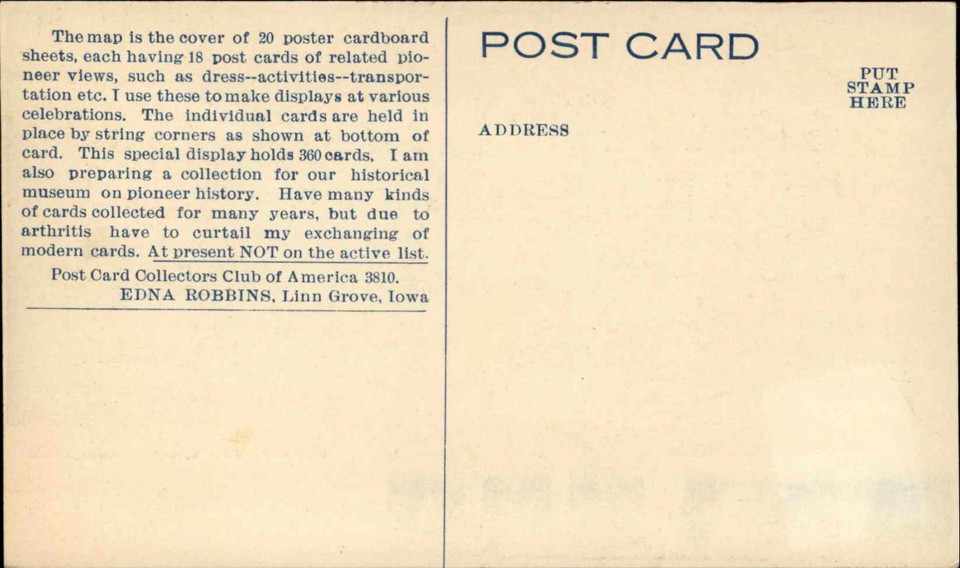 Vintage Postcard Linn Grove IA Post Card History of Iowa EDNA ROBBINS ...