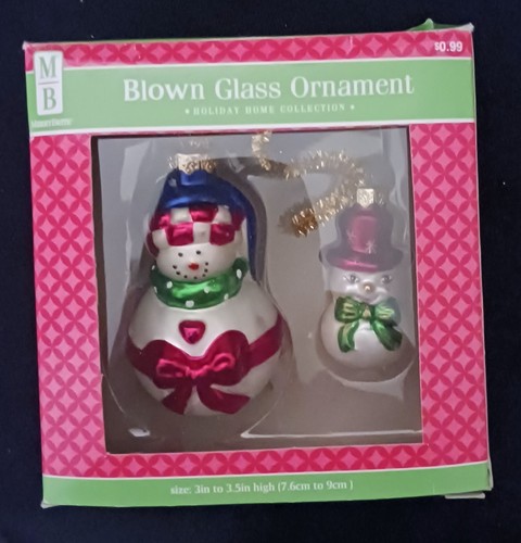 Snowmen Handblown Glass 2005 Xmas Ornament 3" 2" All Merry Brite Brand ...