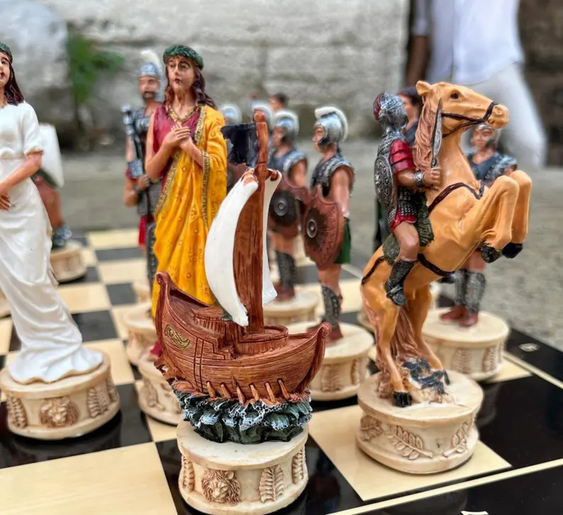 Spartans vs Trojans Chess Set – XL Resin Pieces, Solid Wood Board ...