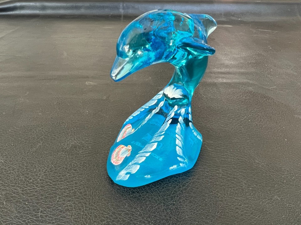 Gorgeous Fenton Aqua Blue Dolphin on a Wave, Hand Painted & Signed! | eBay