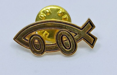 Ichthys Christian Fish Symbol with Wheels Lapel Pushback pin Gold Tone ...