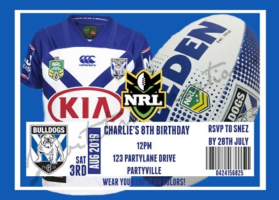 DIY Print Custom NRL CANTERBURY BULLDOGS JERSEY Birthday Party ...