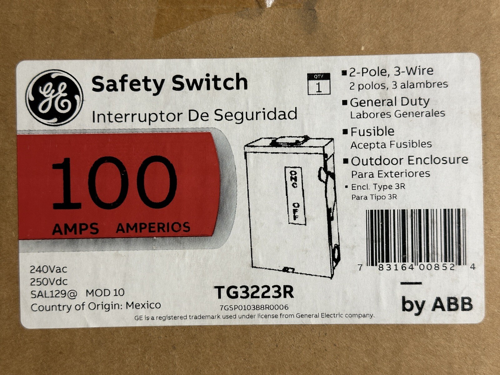 GE TG3223R 3 Wire 2 Pole Fusible Type TG General-Duty Safety Switch for ...