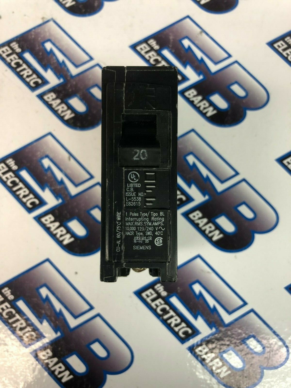 Siemens ITE B120 Circuit Breaker 20 Amp 120 Volt 1 Pole Bolt On 10K ...