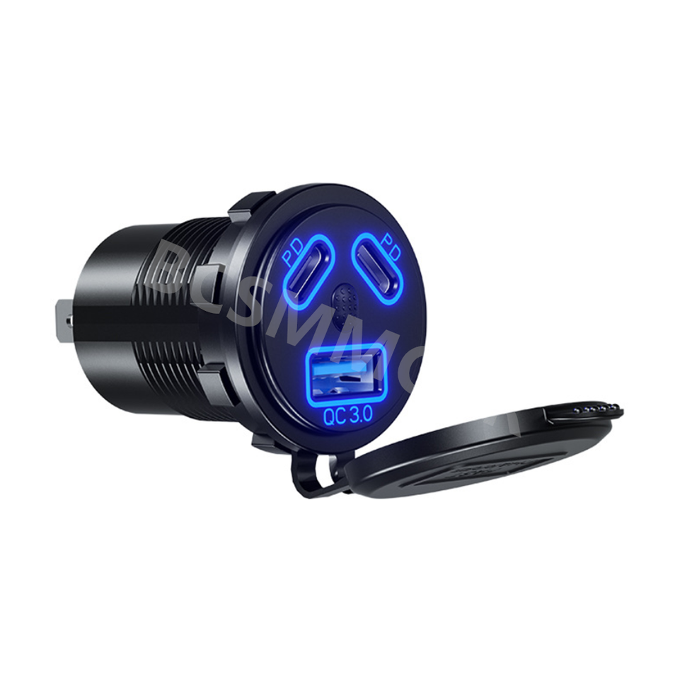 3 Port Car Charger Adapter Dual PD Type-C Fast Charging Outlet Socket ...