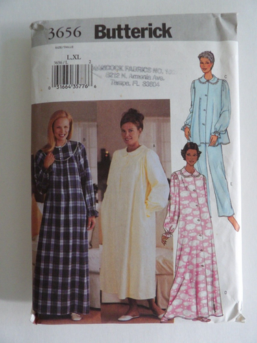 Butterick 3656 Women's Pajamas Night Gown Pants Top Robe SZ L - XL ...