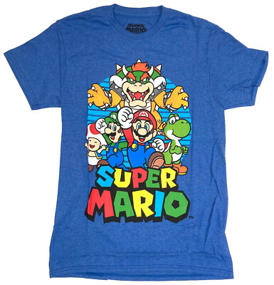 Nintendo Super Mario Group Men's Royal Blue Heather Graphic T-Shirt New ...