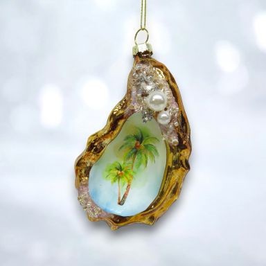 Clam Shell With Palm Tree Ornaments Set Of 2 Christmas Decor *SHIPS ...