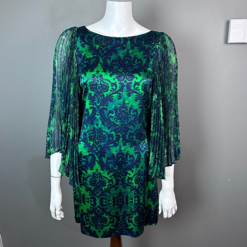 Alice & Olivia dress XS kelly green printed Goth puff sleeve old money ...