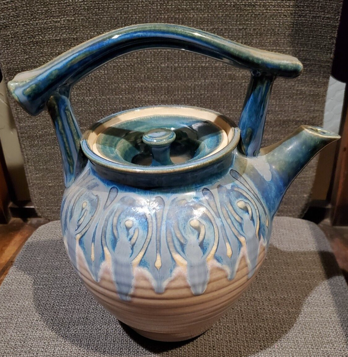 Craft Tea Pot La Pointe California Pottery -Drip Glaze Blue and Tan ...