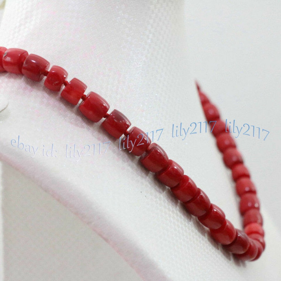 8-10mm Natural Red Coral Irregular Barrel Gemstone Beaded Necklaces 14 ...