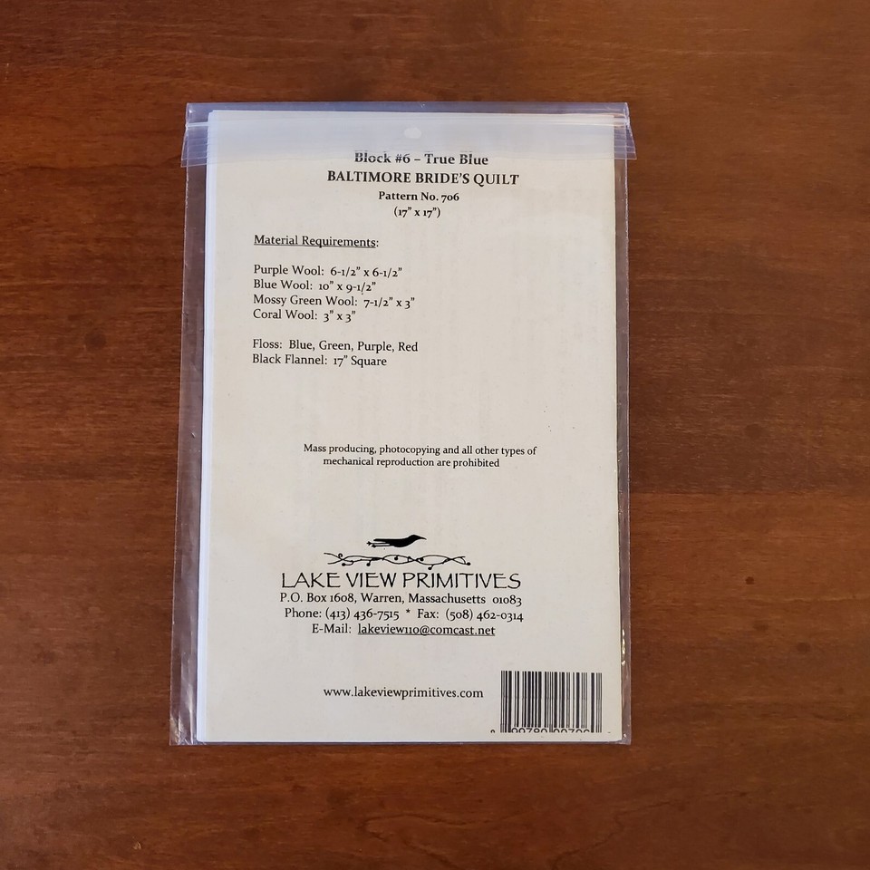 Lake View Primitives 1847 Baltimore Bride's Quilt Pattern Block #6 ...