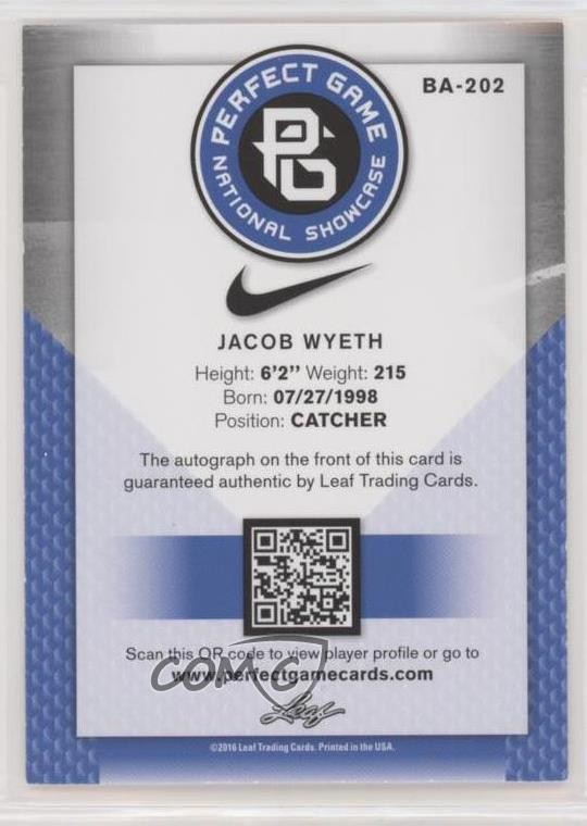 2016 Leaf Perfect Game National Showcase Yellow /25 Jacob Wyeth #BA-202 ...