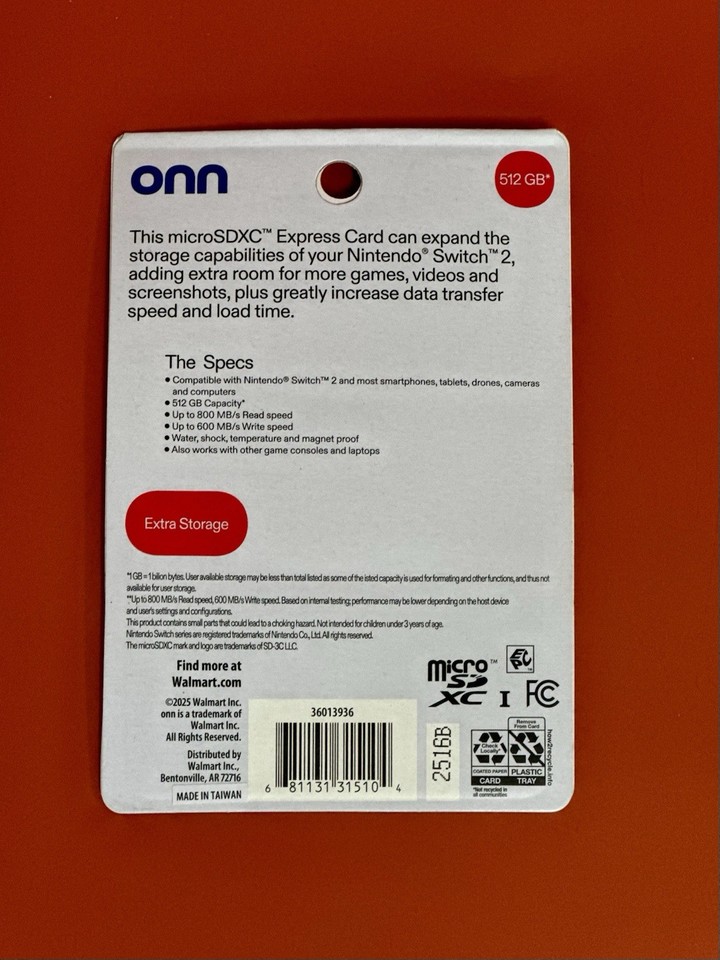 NEW ONN 512 GB Micro SDXC Express Card For Nintendo Switch 2 FAST SHIP ...