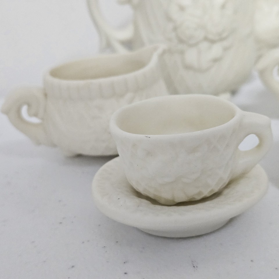 Vintage Porcelain Bisque Miniature 9 Piece Creme Tea Service Set ...