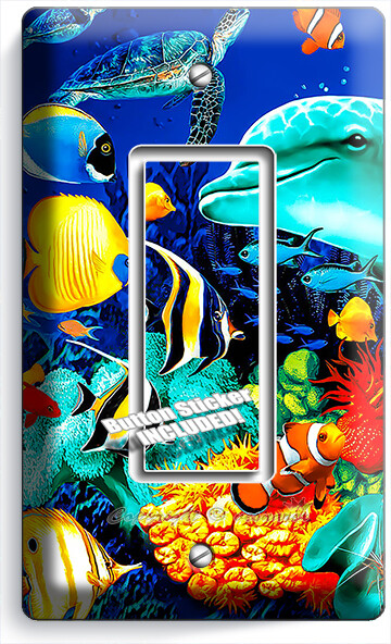 COLORFUL OCEAN LIFE TROPICAL SEA FISH DOLPHIN LIGHT SWITCH OUTLET ART ...