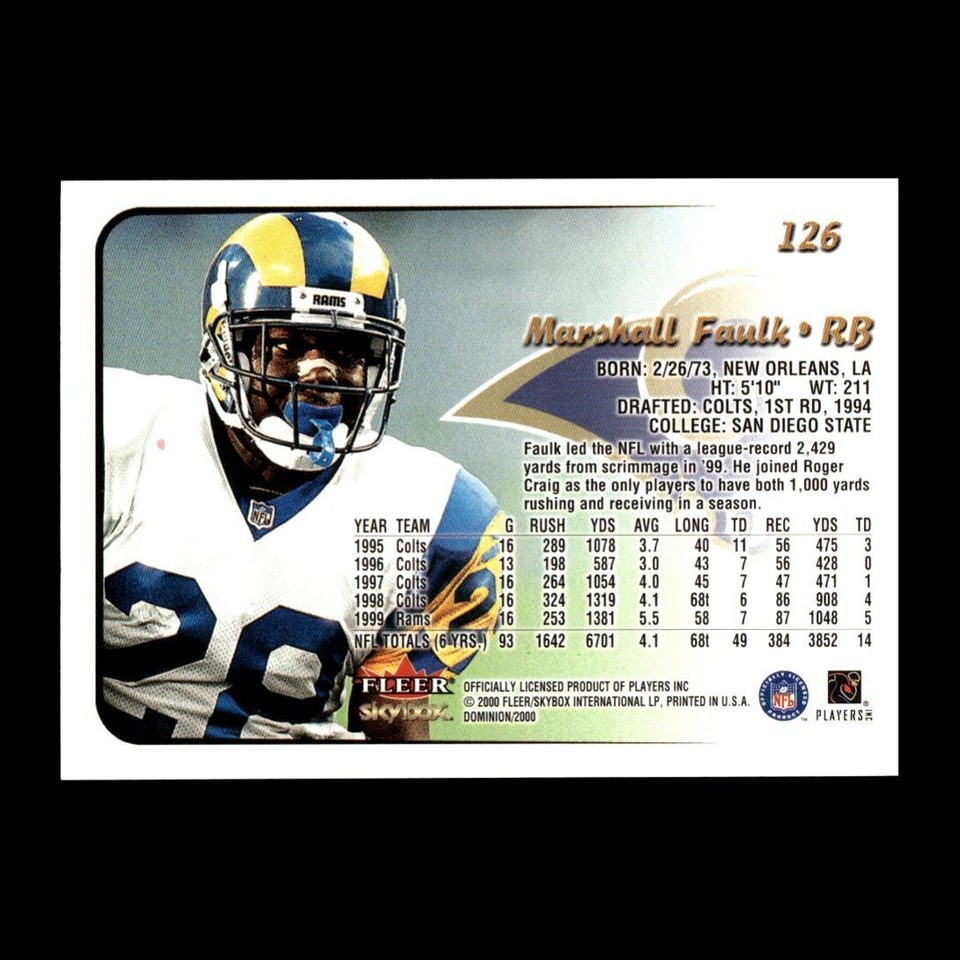 Marshall Faulk 2000 Fleer Dominion Indianapolis Colts #126 R307 | eBay