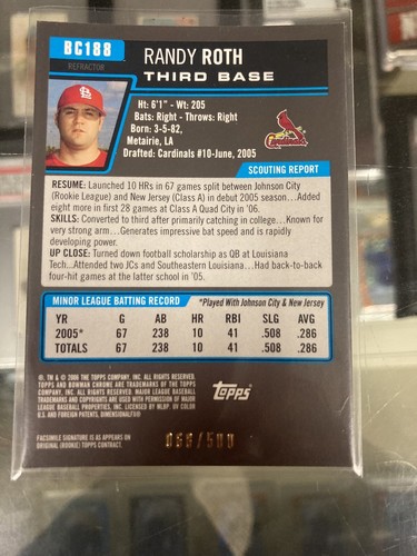 2006 Bowman Chrome - Prospects Randy Roth #BC188 Refractor /500 (RC ...