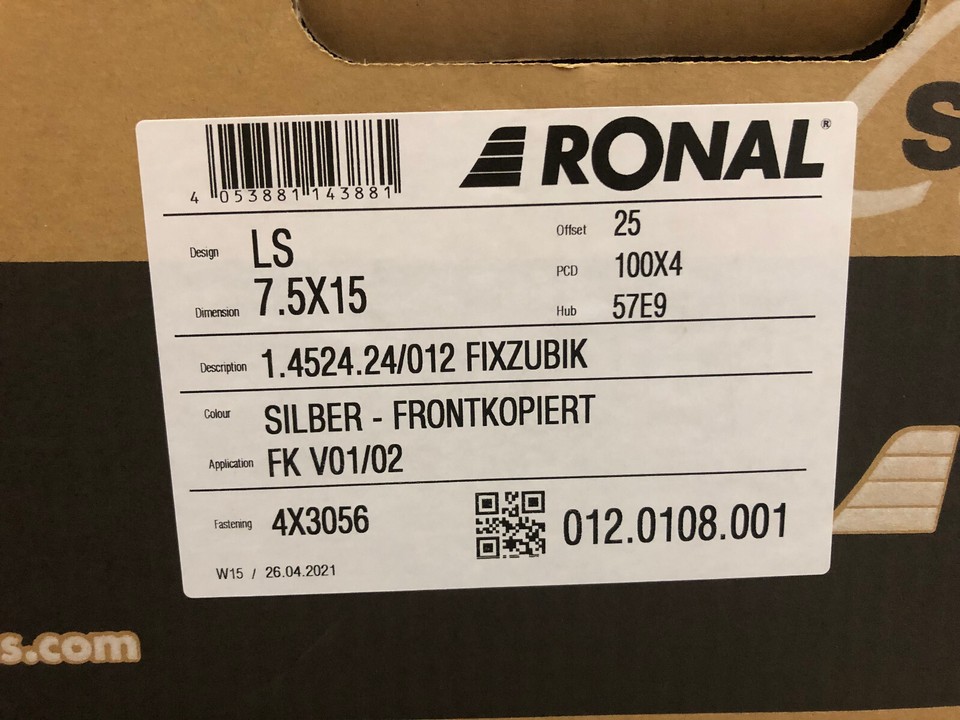 4x new Retro Wheels RONAL LS 7.5x15 4x100 ET25 for VW Golf 1 2 3 BMW ...