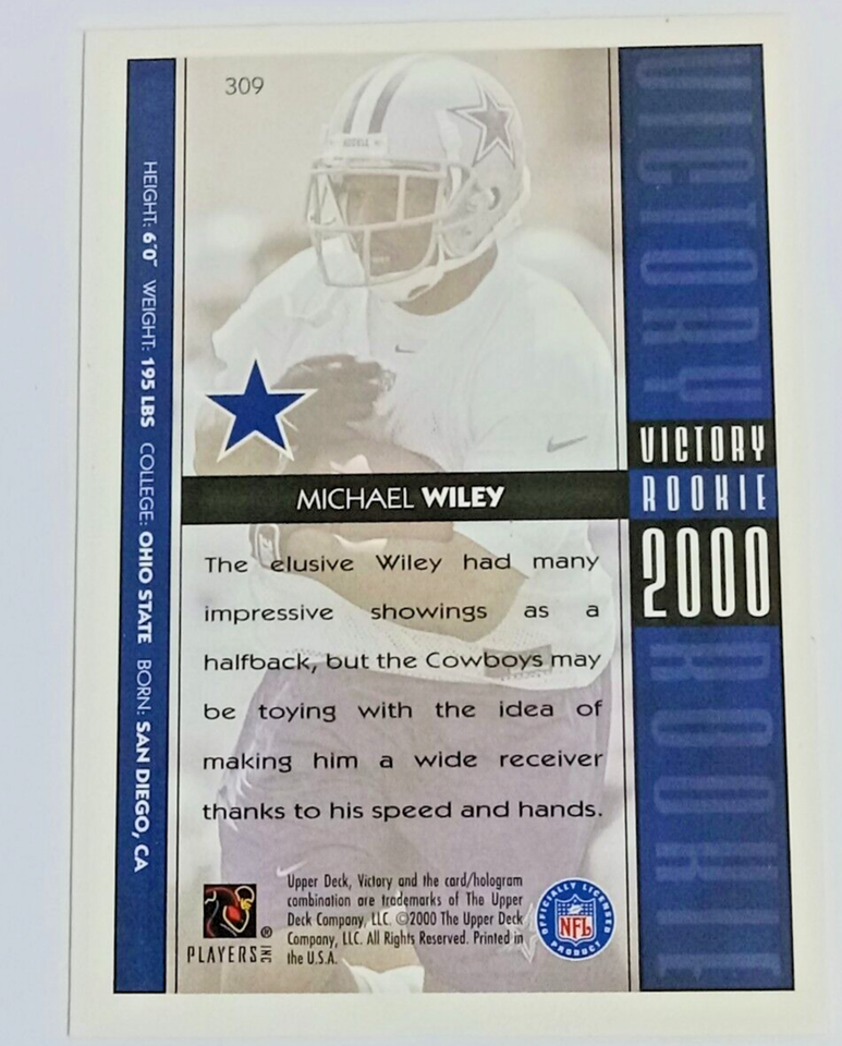 2000 Upper Deck Victory Rookie Michael Wiley /2000 Dallas Cowboys #129 ...