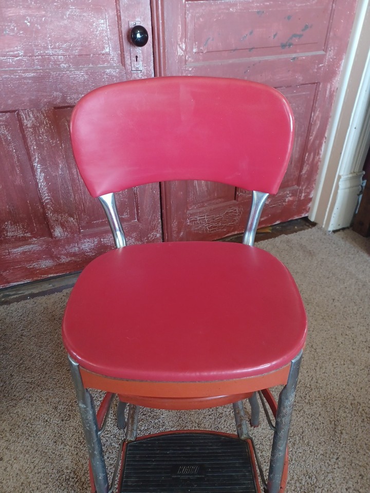 Retro COSCO Stylaire Mid-Century Red Metal Fold Out Step Stool Chair ...