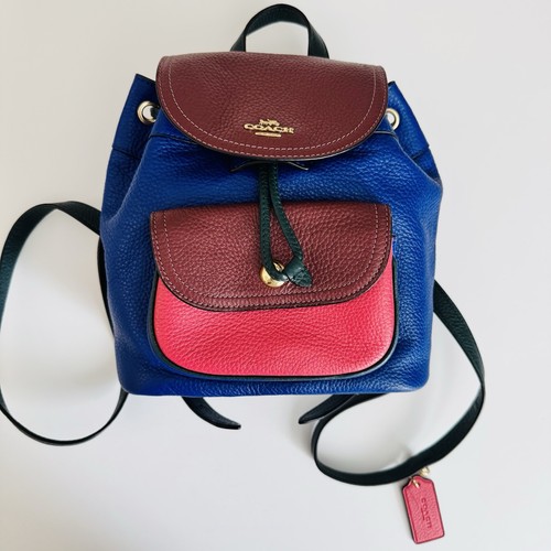Coach Colorblock Pebble Leather Mini Backpack J2121-C6815 Burgundy Blue ...