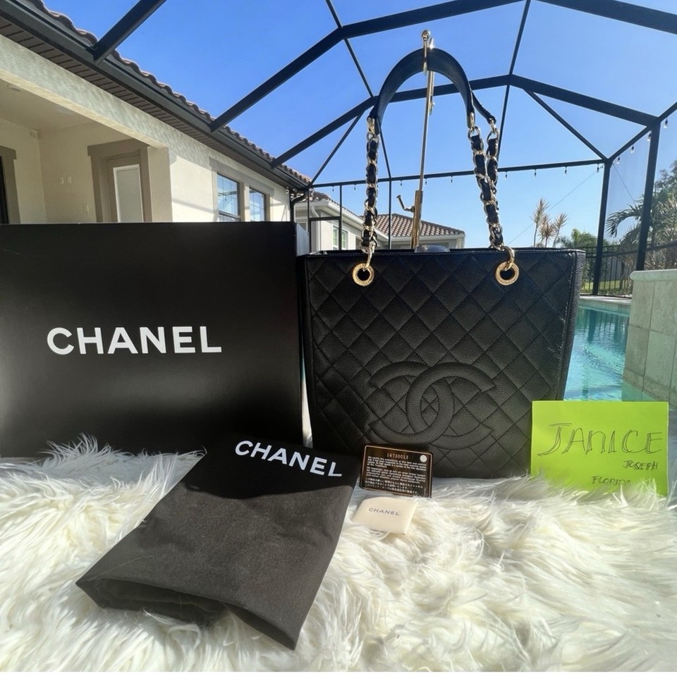 CHANEL Petite Shopping Tote PST Chain Hand Bag Black Caviar | eBay