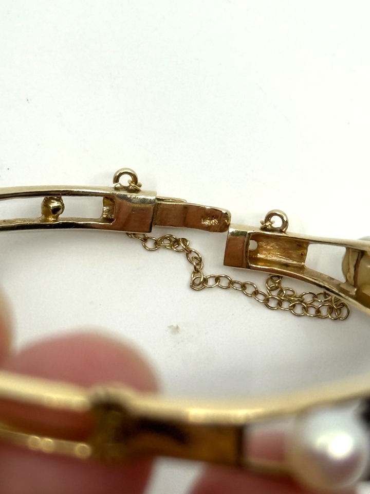 Solid 14K Yellow Gold Saltwater Akoya Pearl Amethyst Vintage Bangle ...