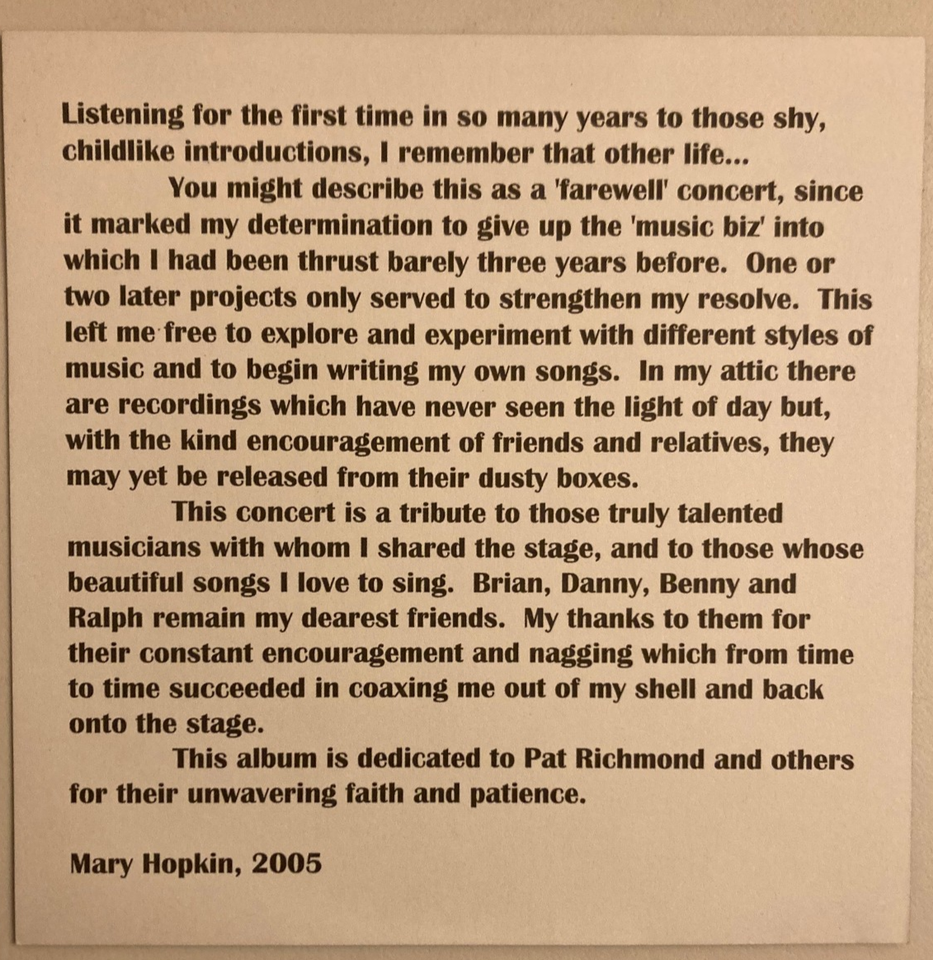 Mary Hopkin LIVE AT ROYAL FESTIVAL HALL 1972 Japan mini-lp CD Apple ...