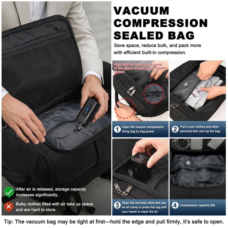 Vacuum backpack travel，60L Expandable Vacuum Seal Compression Travel ...