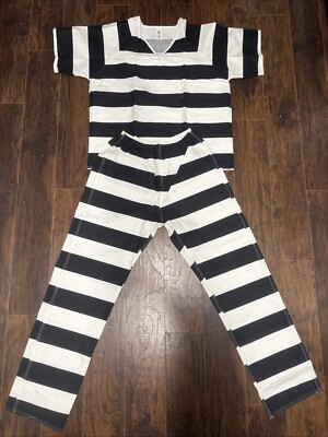 Authentic Uniform Jail Inmate Prison Stripes Large L 2 Pc. Set Made In ...